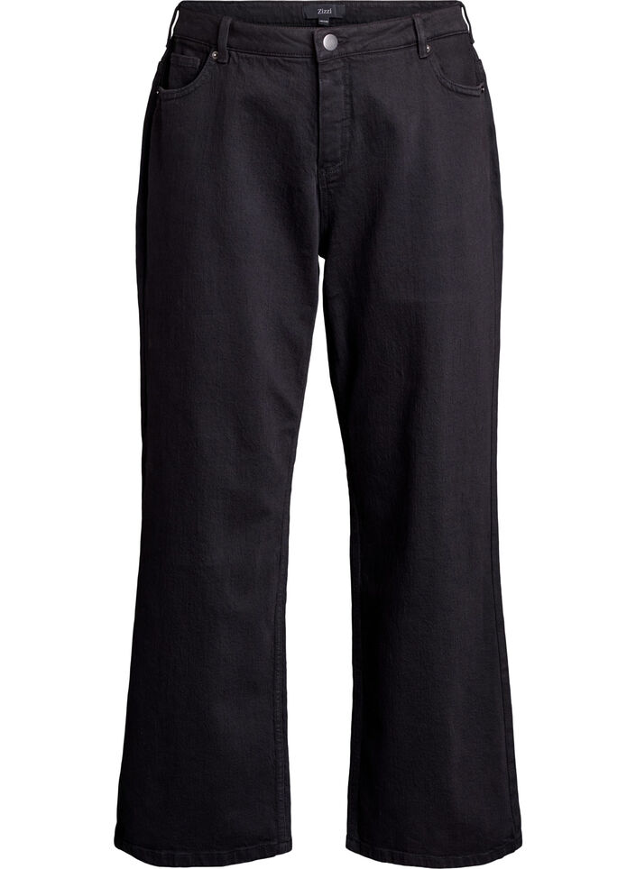 Leveälahkeiset farkut, joissa on korkea vyötärönkorkeus - Musta - Koot ...